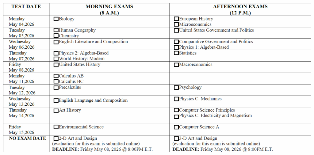 2025-2026 AP Exams